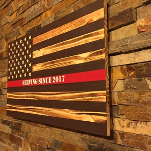 Lg Red With White Lettering Rustic Flag - American Flag - Thin Red Line ...