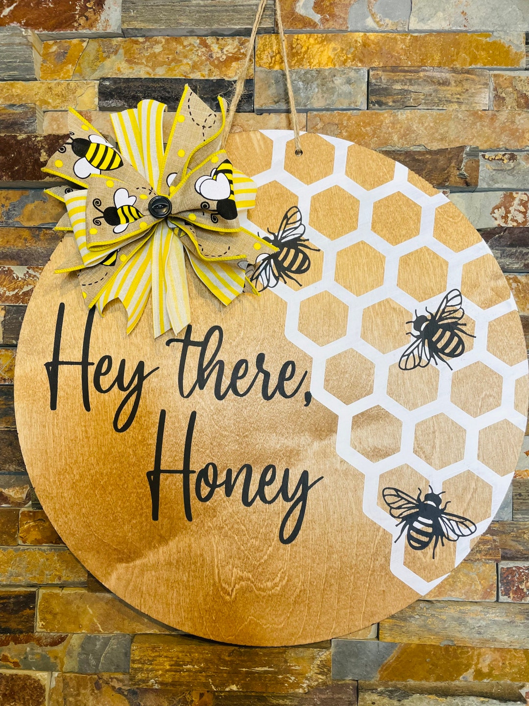 Summer Door Hanger, Honey Bees, Hey There Honey, Round Wooden Door ...