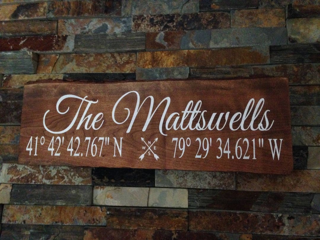 Personalized Coordinates Sign: Rustic Handmade Wood Slab - Etsy