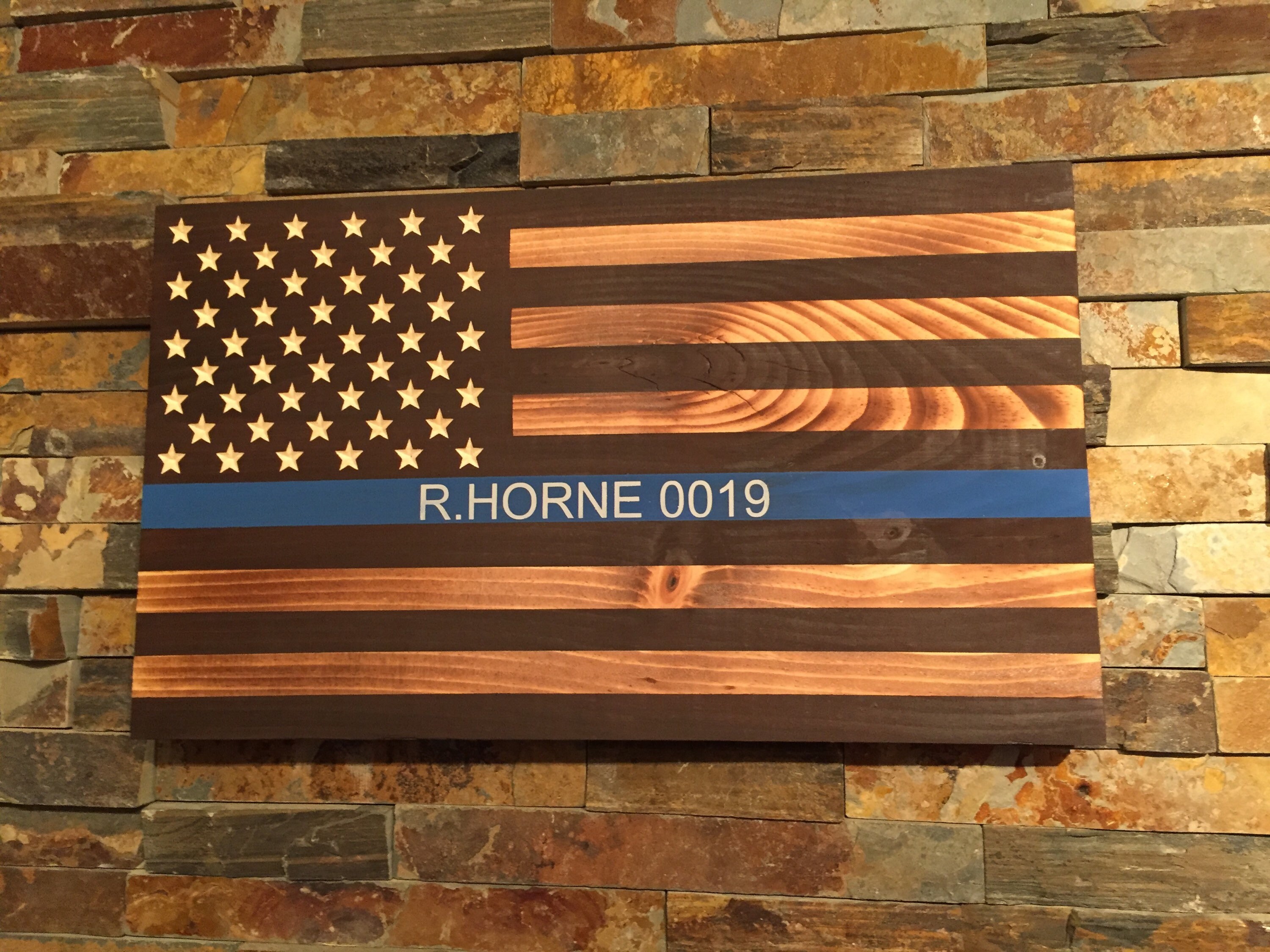 Personalized thin blue line flag Rustic Wooden Flag police | Etsy