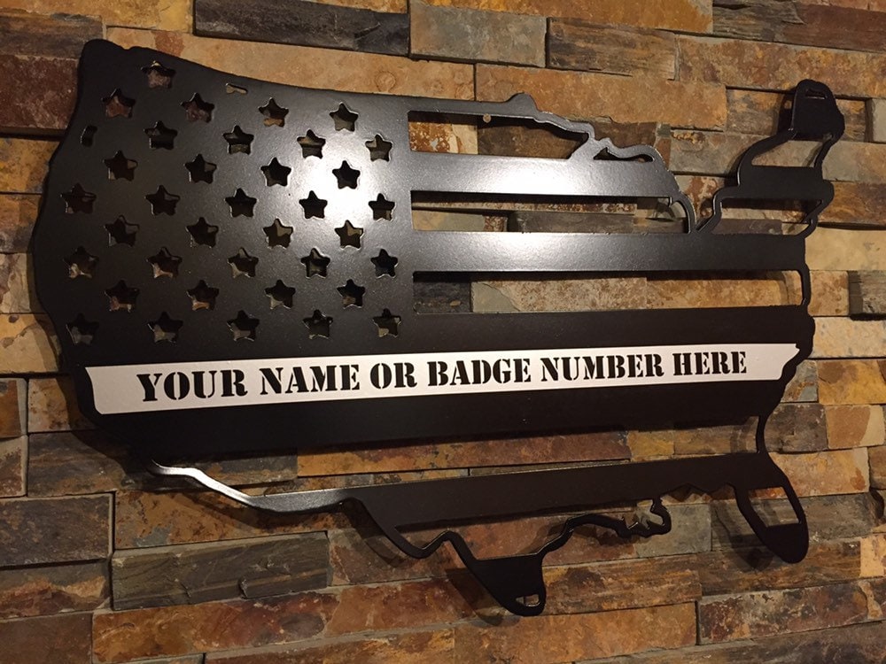 Personalized thin gray line flag Metal Flag corrections | Etsy