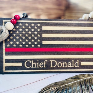 Flag Desk Plaque - Rustic Personalized - Personalized Gift - Thin Red ...