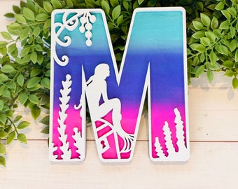Mermaid Themed Letters Personalised Wall Sign Name Sign Mermaid Theme ...