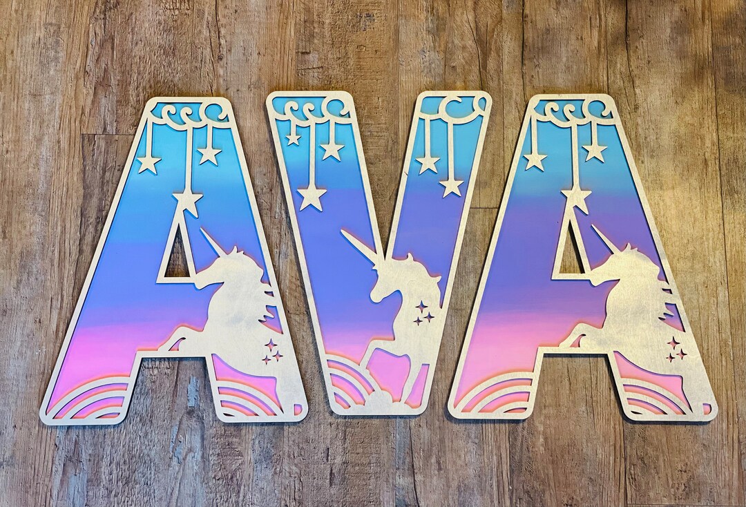 Unicorn Wooden Letters - Laser Cut Letters for Wall - Nursery Wall ...