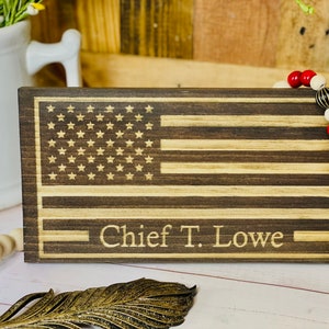 Flag Desk Plaque - Rustic Personalized - Personalized Gift - Thin Red ...