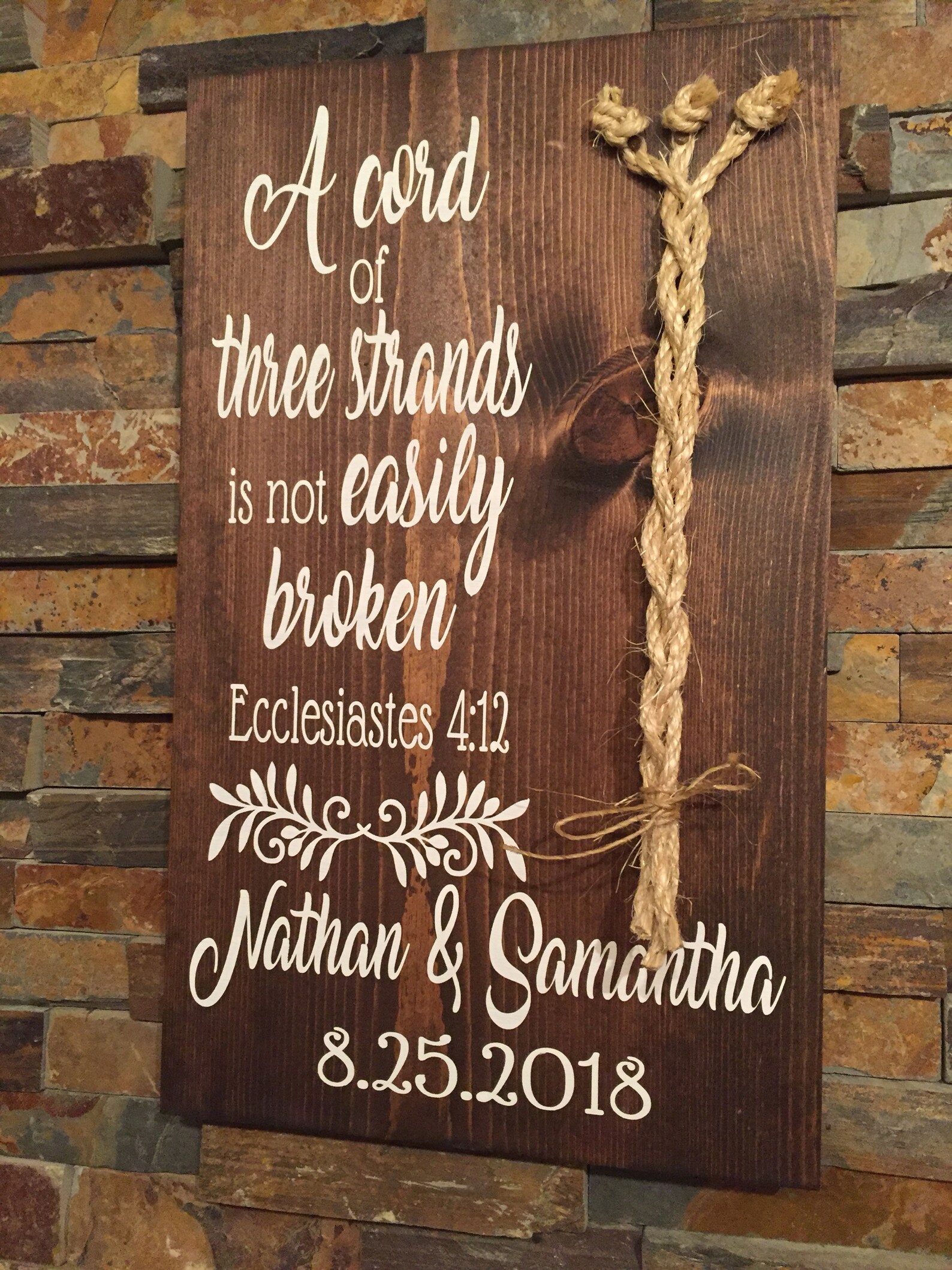 A cord of three strands sign Ecclesiastes 4:12 a cord of | Etsy