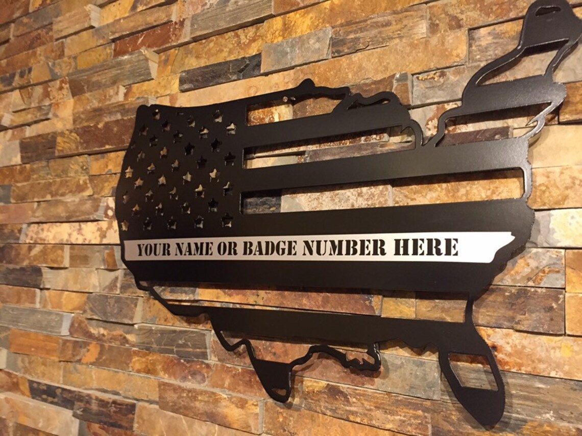 Personalized thin gray line flag Metal Flag corrections | Etsy