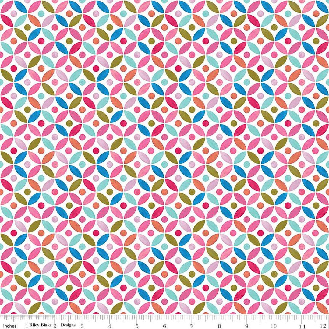 Poppies and Plumes Circles White by Lila Tueller for Riley Blake ...