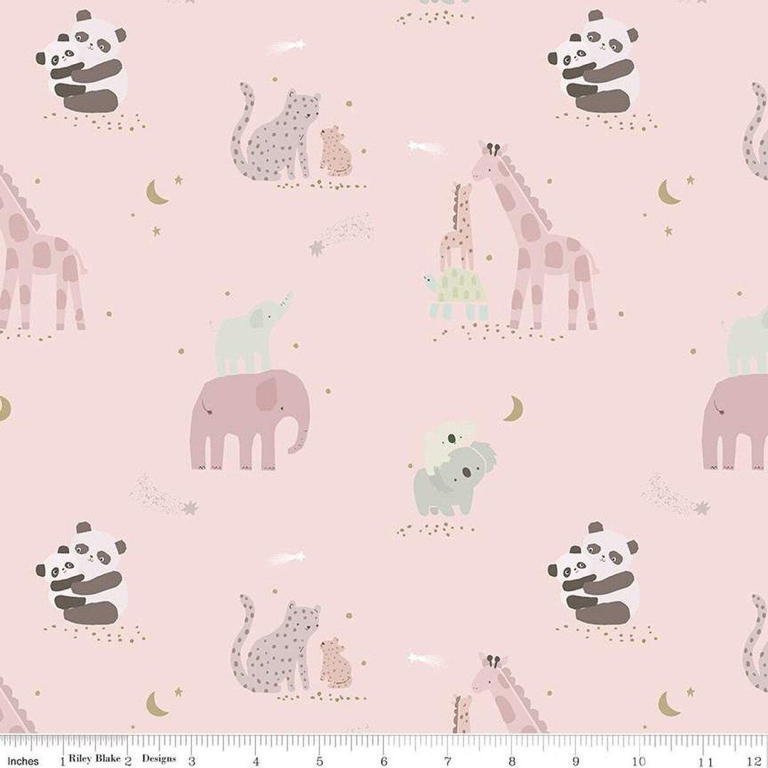 FLANNEL Safari Stargazing Girl Main Pink, Double Napped Flannel, by the ...