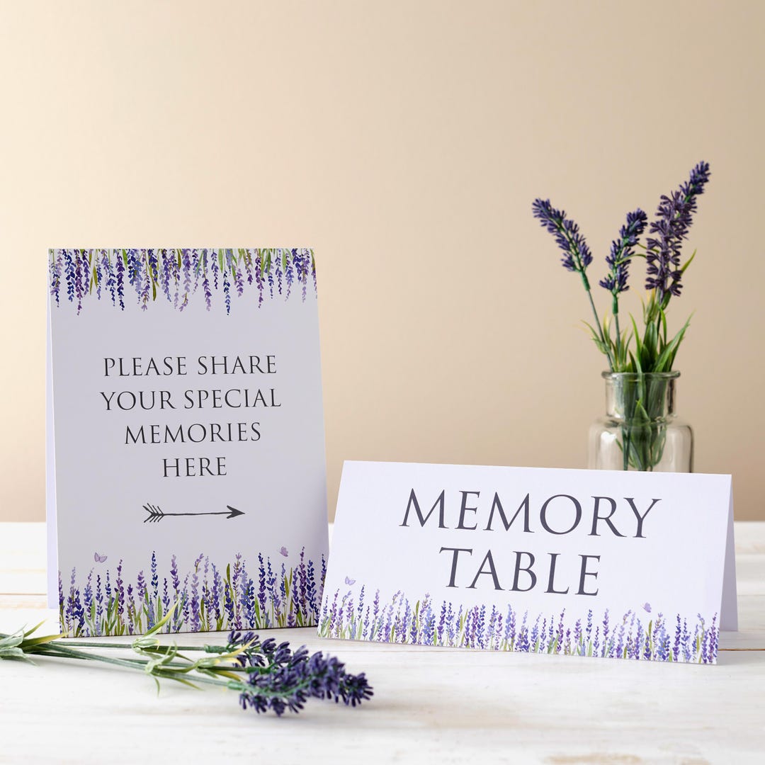 Lavender Funeral Memory Table Signs Set - Etsy