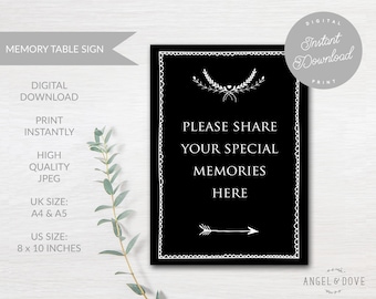 INSTANT DOWNLOAD Printable White 'memory Table' Sign | Etsy