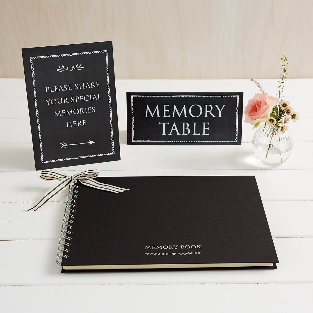 A4 Black Memory Book & 2 Signs Set - Perfect for Funeral Condolence ...