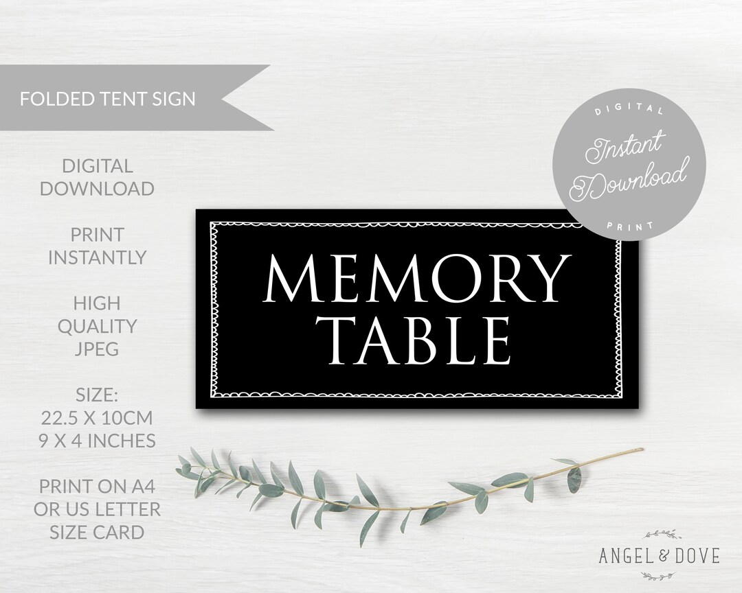 INSTANT DOWNLOAD Printable Black 'memory Table' Sign - for Funeral ...