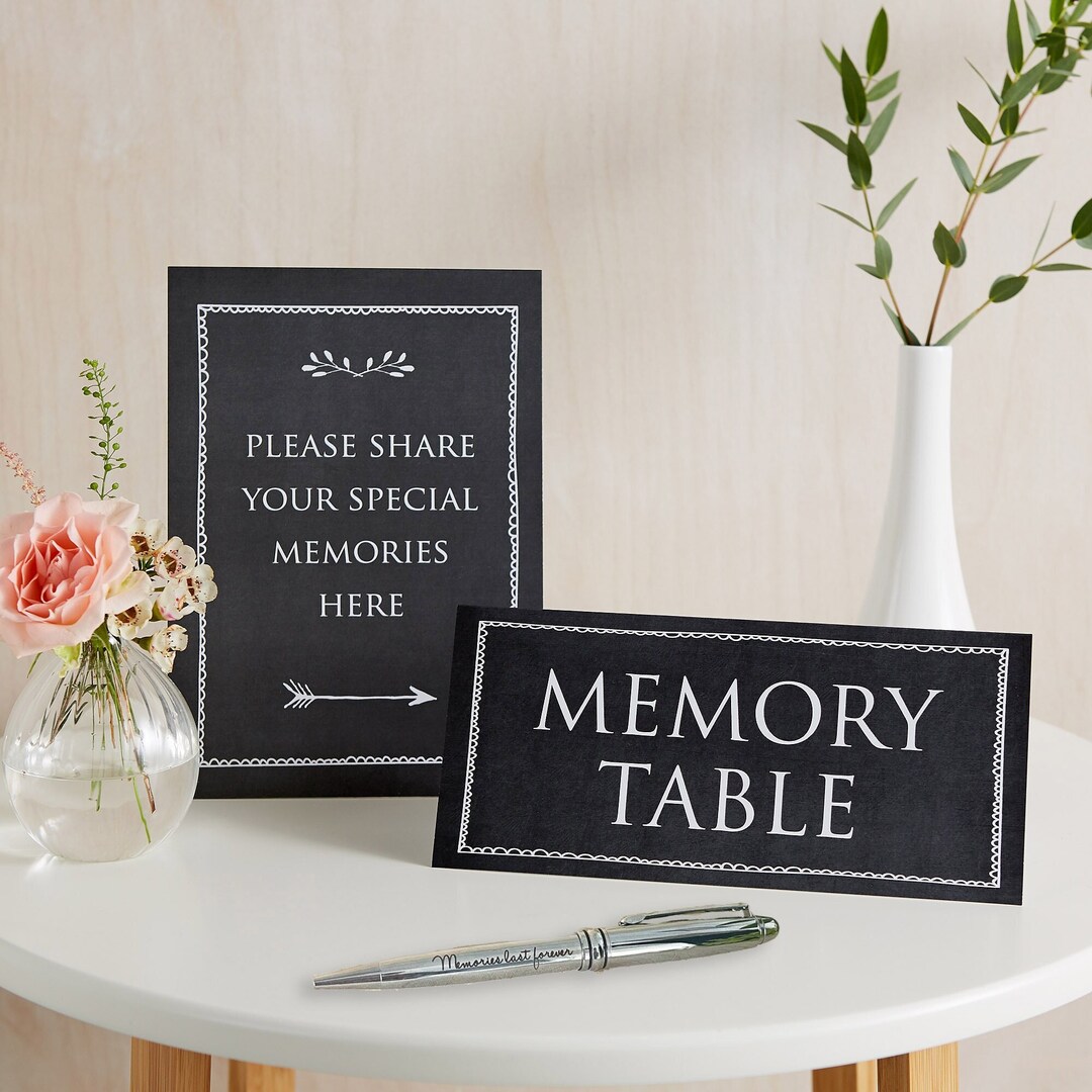 Set of 2 Black Funeral Memory Table Signs & 'memories Last Forever' Pen ...