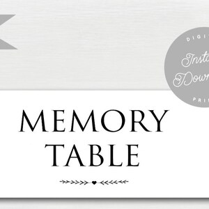 INSTANT DOWNLOAD Printable White 'memory Table' Sign - for Funeral ...