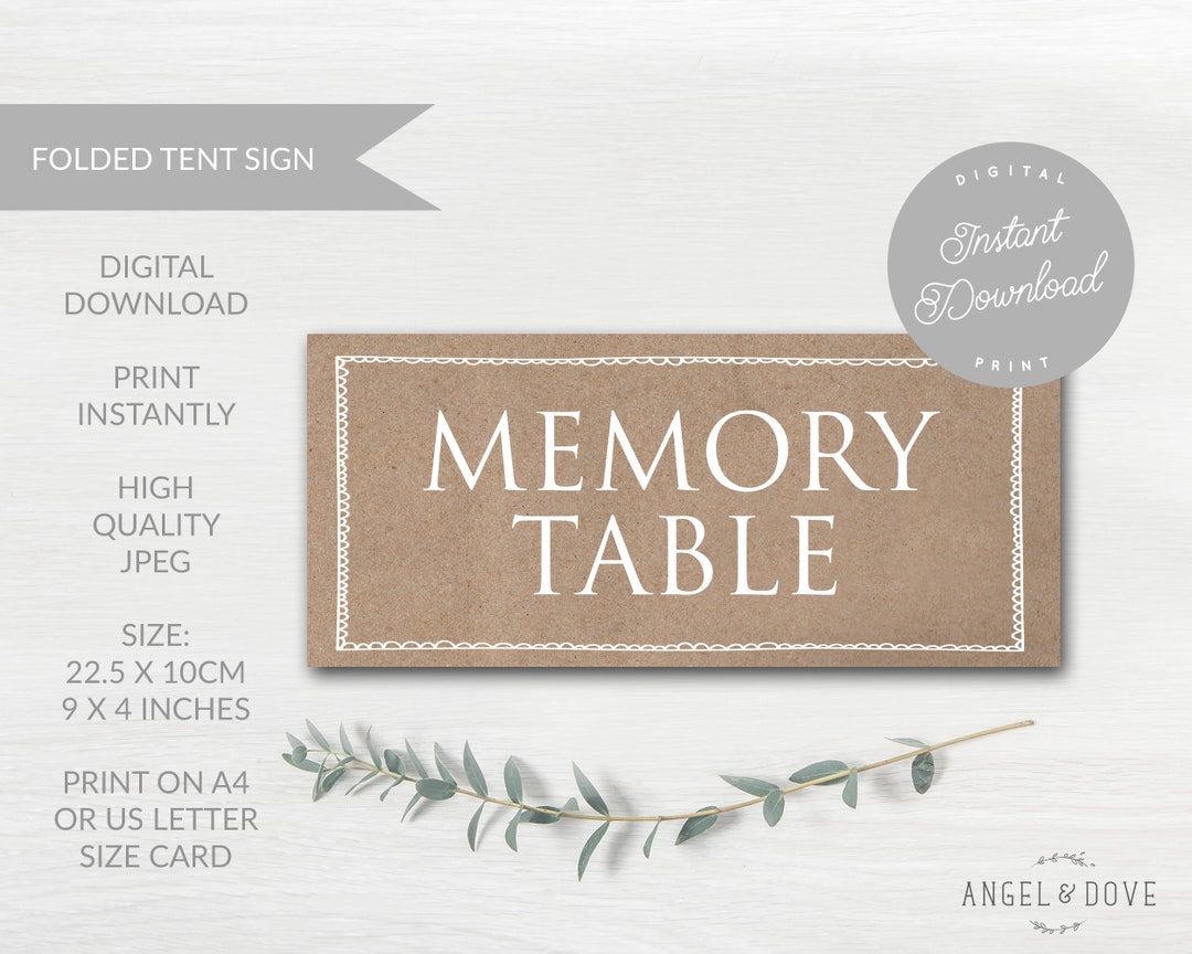 INSTANT DOWNLOAD Printable Kraft 'memory Table' Sign - for Funeral ...