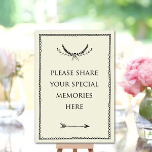 INSTANT DOWNLOAD Printable Ivory 'share Your Special Memories' Sign ...