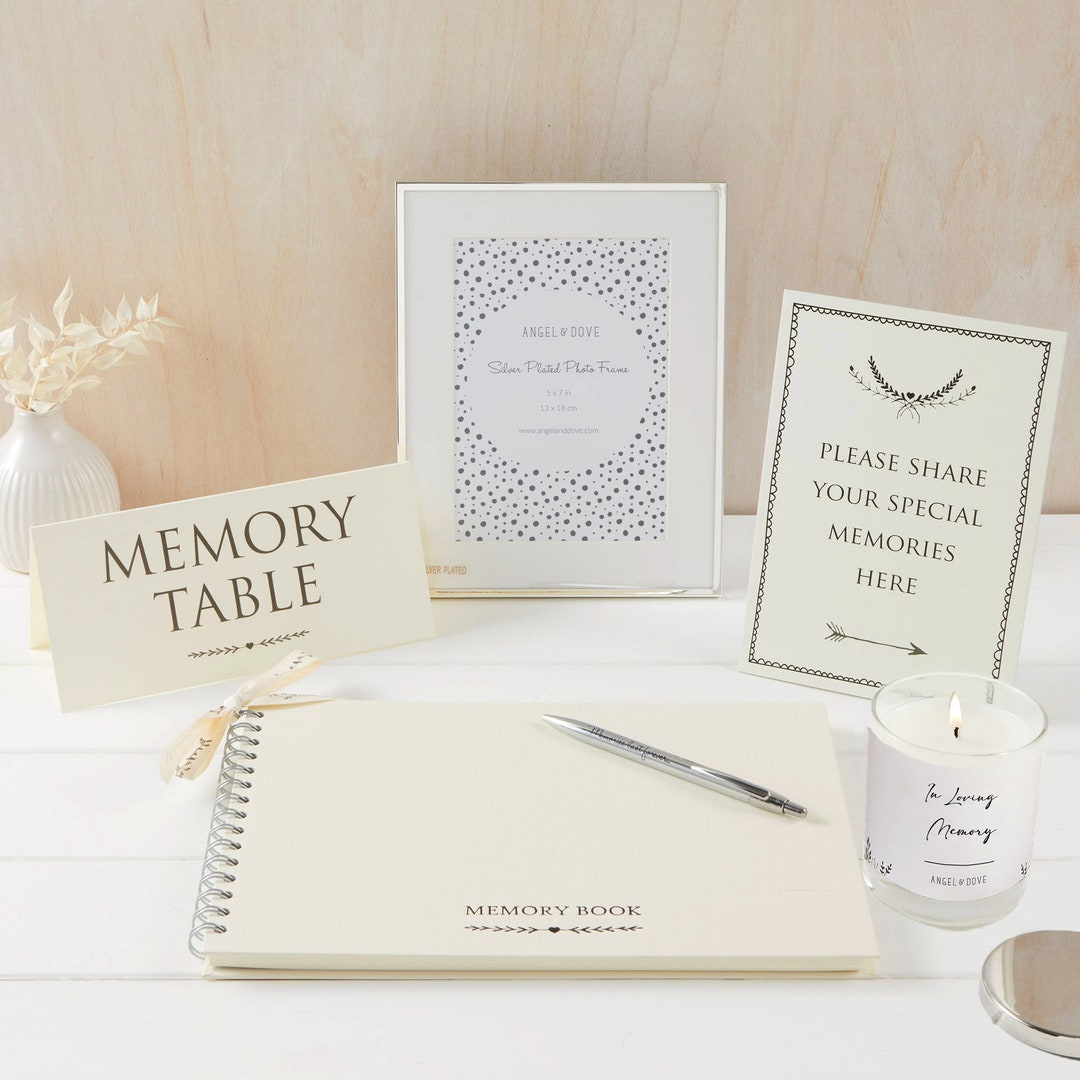 Funeral Memory Table Collection With A4 Book, Silver Frame, 2 Signs ...
