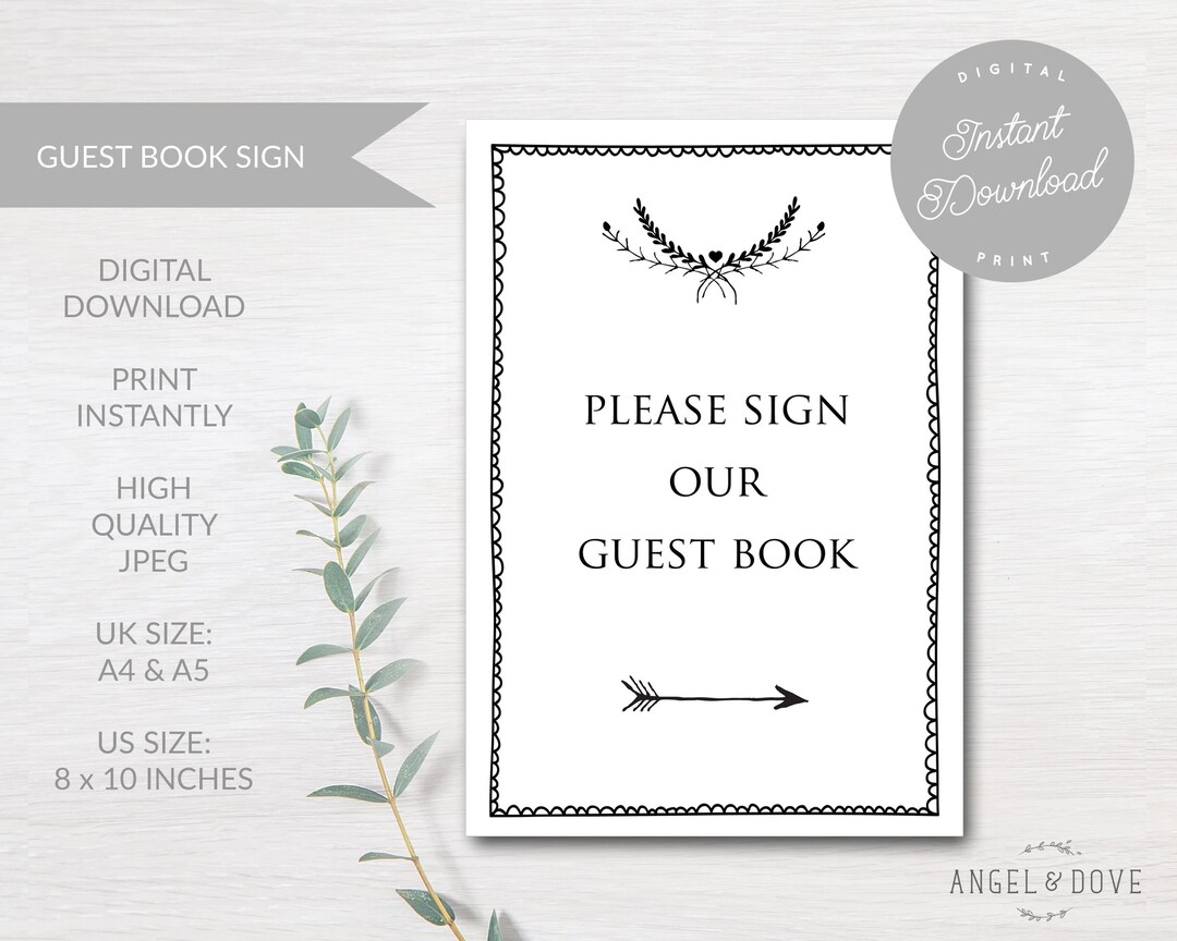 INSTANT DOWNLOAD Printable White 'please Sign Our Guest Book' Sign ...