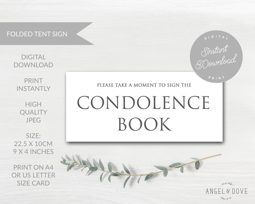 INSTANT DOWNLOAD Printable White 'condolence Book' Sign - for Funeral ...