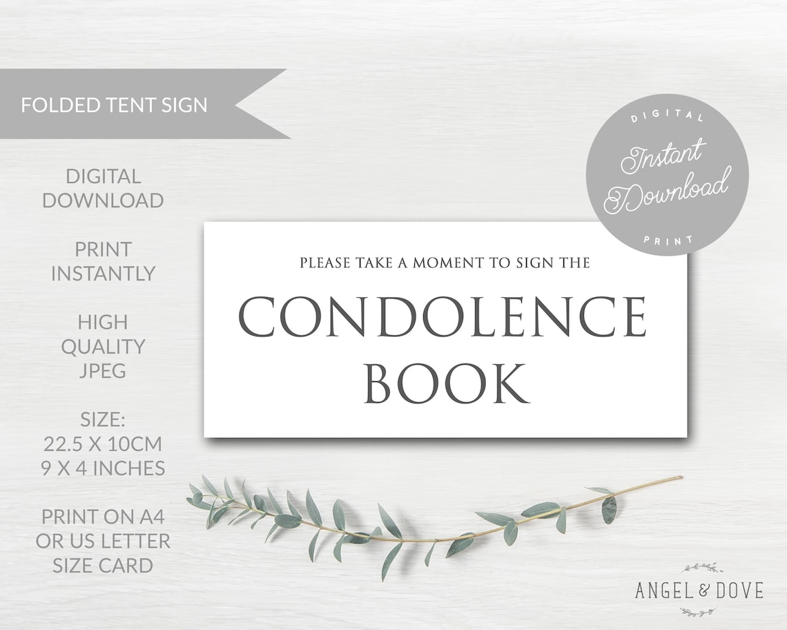 INSTANT DOWNLOAD Printable White 'condolence Book' | Etsy UK