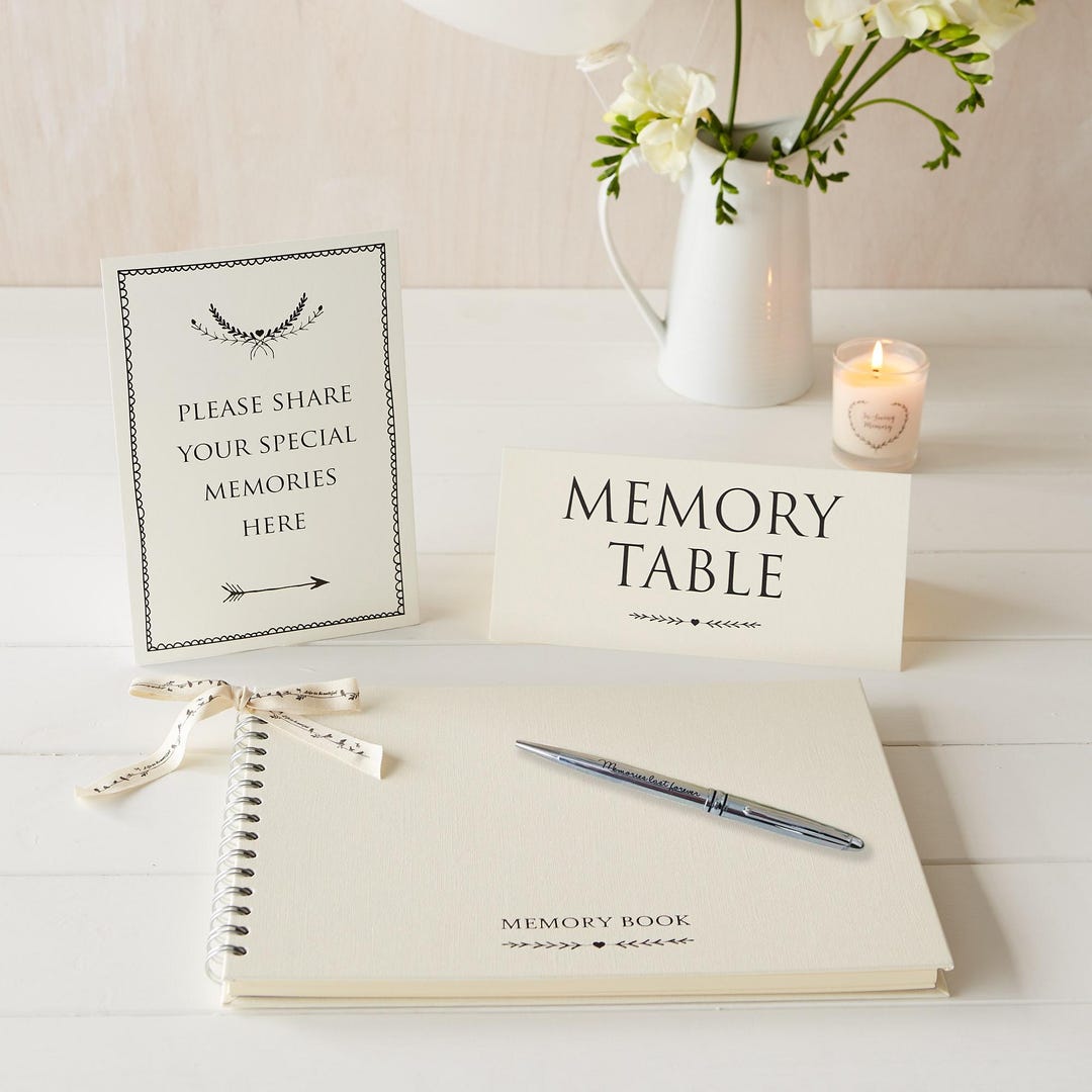 A4 Ivory Funeral Memory Book, 2 Signs, and Pen Collection - Create a ...