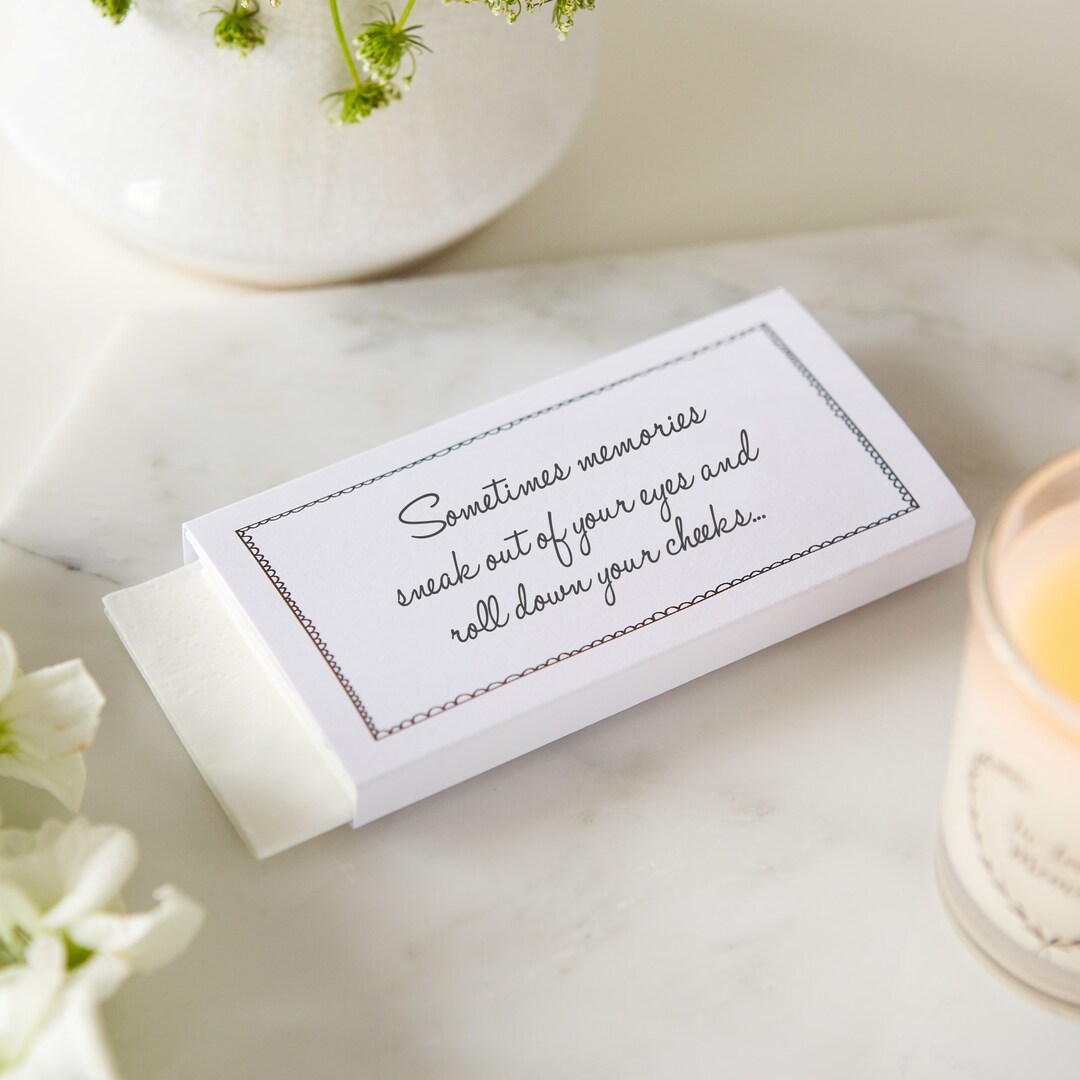 Filled White Funeral Tissue Favours - 'sometimes Memories Sneak Out of ...