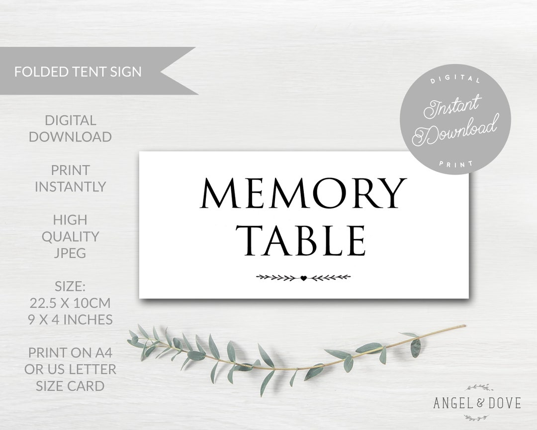 INSTANT DOWNLOAD Printable White 'memory Table' Sign - for Funeral ...