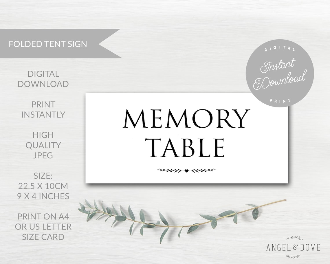 INSTANT DOWNLOAD Printable White 'memory Table' Sign - Etsy UK