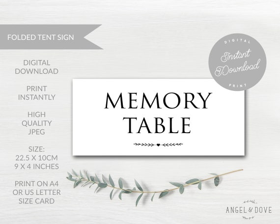 INSTANT DOWNLOAD Printable White 'memory Table' Sign | Etsy
