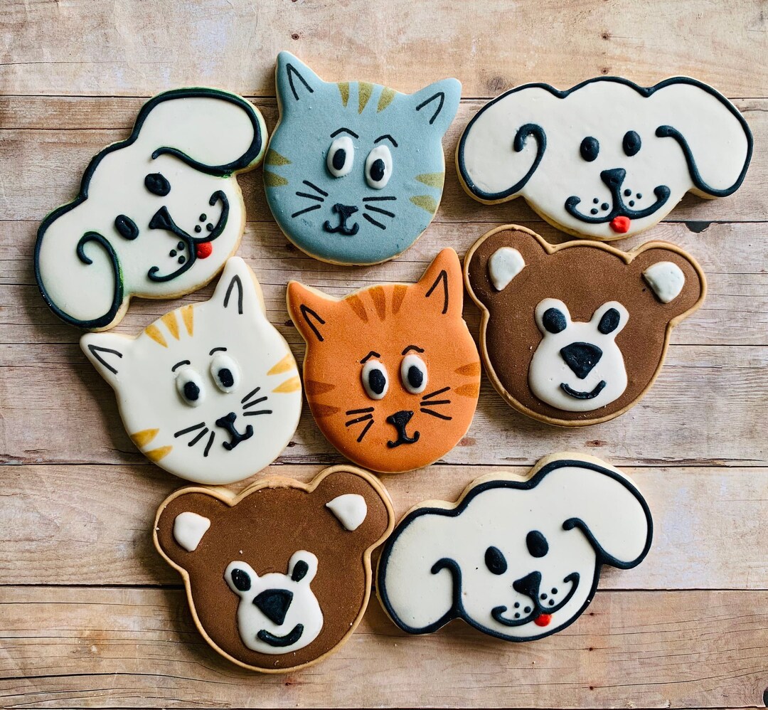 Dog, Cat, Bear Face Animal Sugar Cookies. Party Favor, Gift Cookies ...