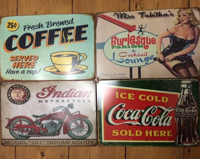 Rockabilly Retro Wedding Wall Decor - 1950s Vintage Style Tin Signs ...