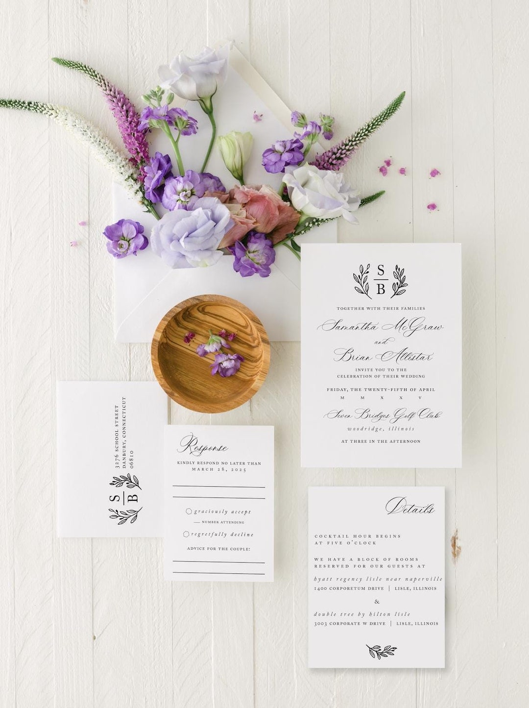 Modern Monogram Wedding Invitation | Line Drawn Wedding Invitation ...
