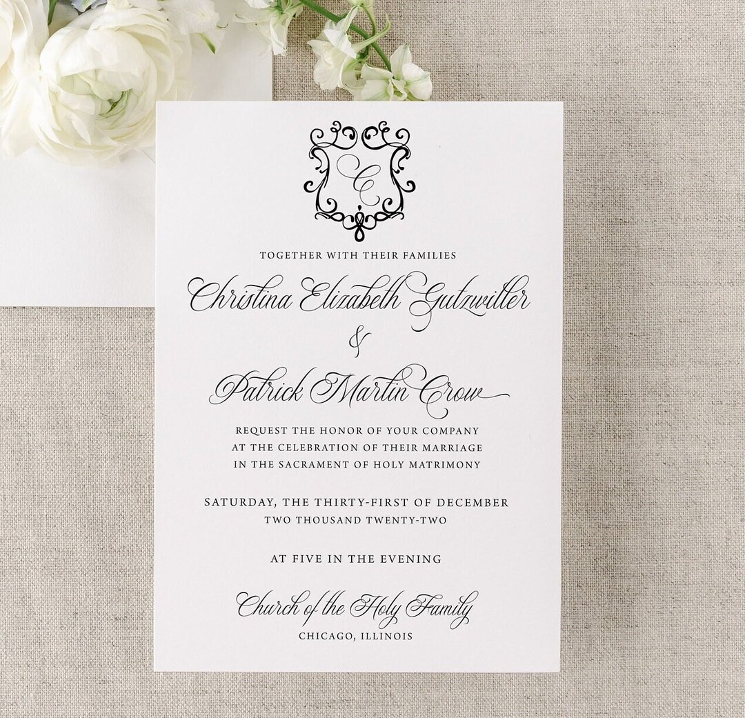 Crest Monogram Invitation Traditional Wedding Invitation Crest Wedding ...