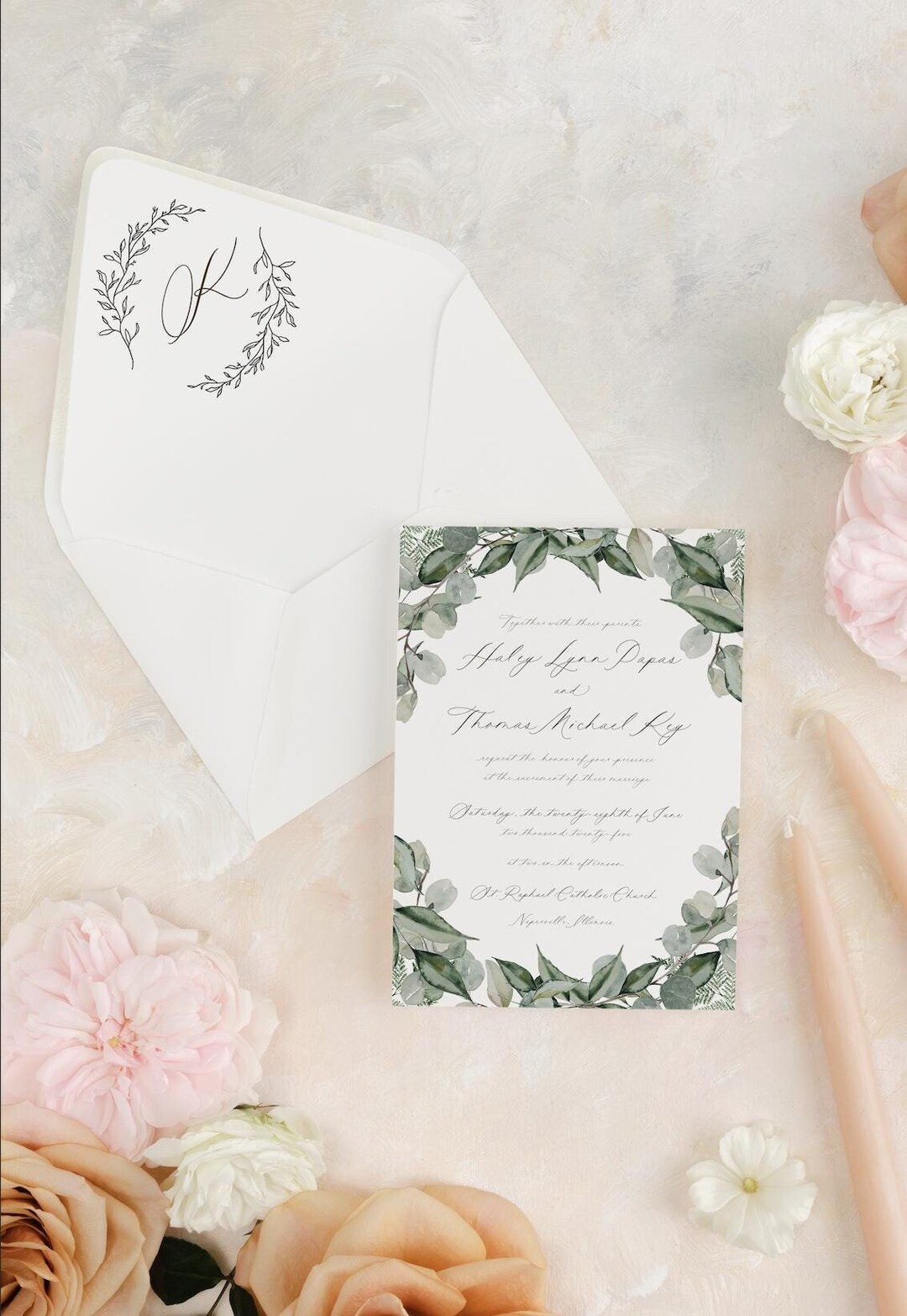 Lush Greenery Invitation | Watercolor Wedding Invitation | Script ...