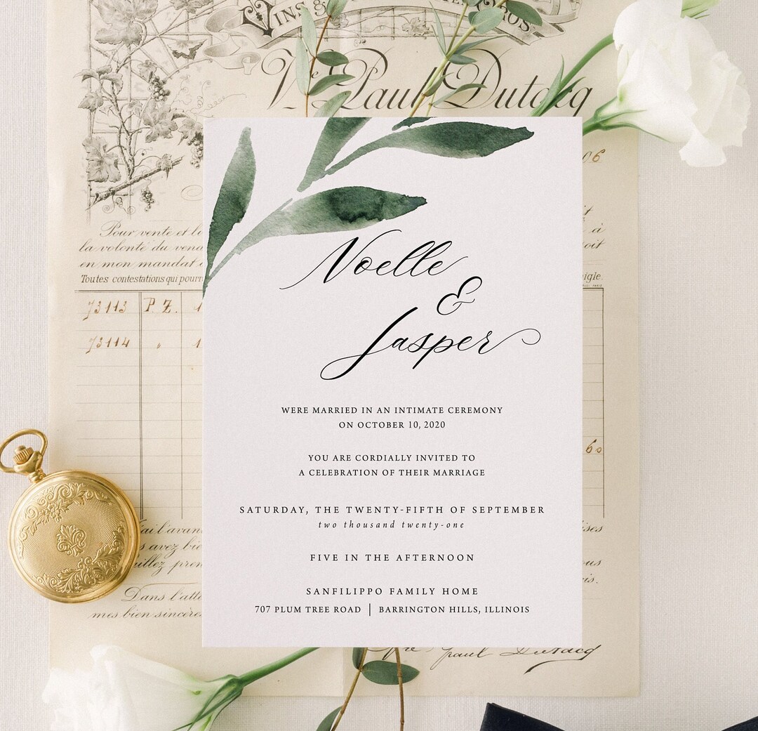 Modern Greenery Invitation Watercolor Greenery Invitation Simple ...