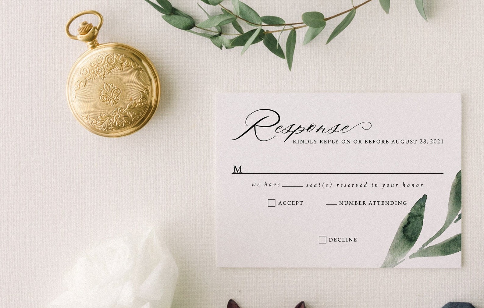 Modern Greenery Invitation Watercolor Greenery Invitation Simple ...