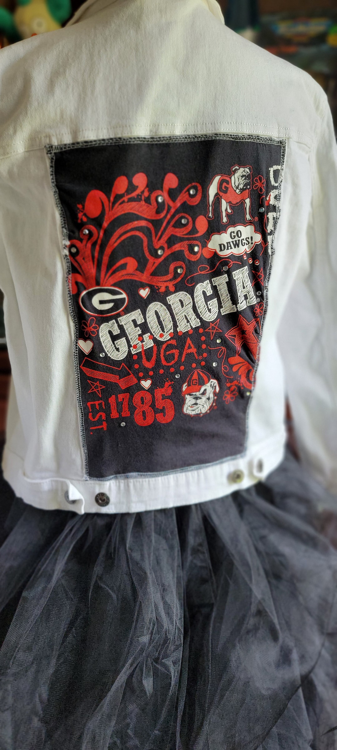 UGA Upcycled White Denim Jacket Georgia Bulldogs Sz 12 Esmara - Etsy