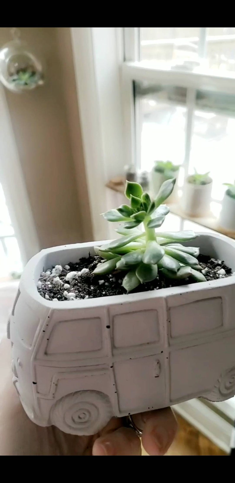 Hippie Retro Concrete Bus Van Flower Pot Succulent Kit Soil Plant DIY ...