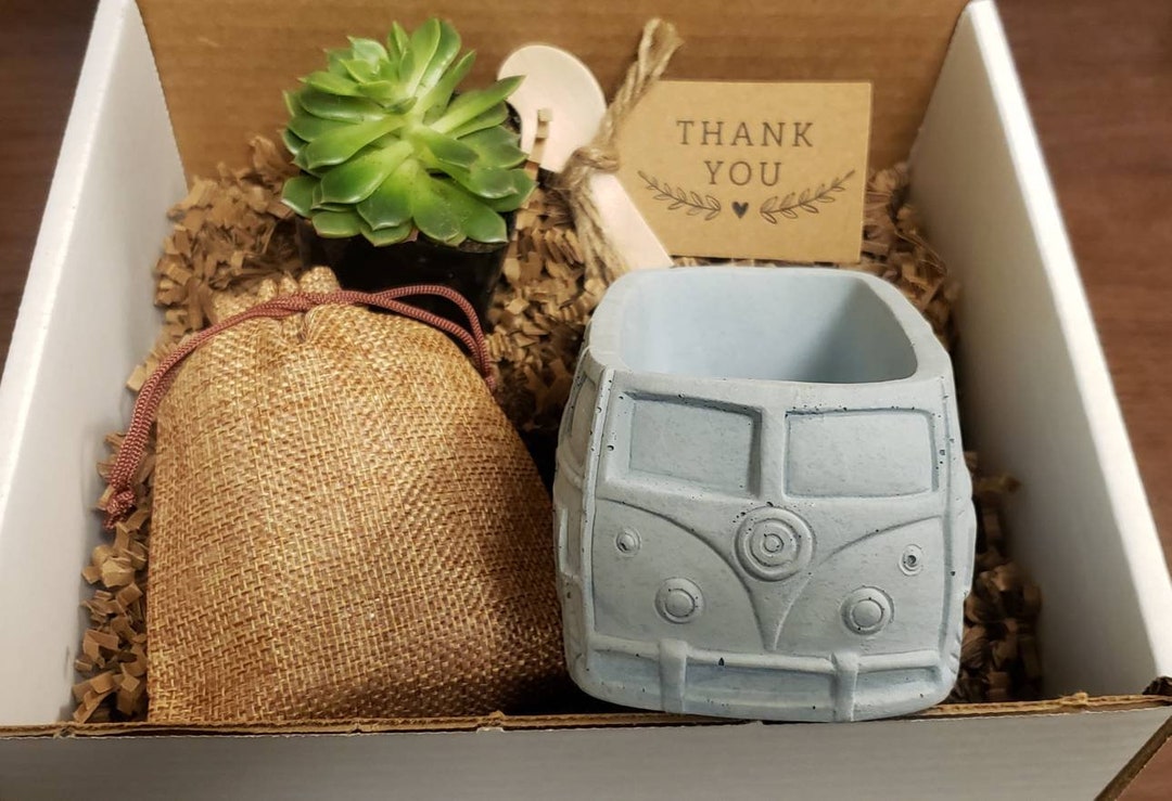 Hippie Retro Concrete Bus Van Flower Pot Succulent Kit Soil Plant DIY ...