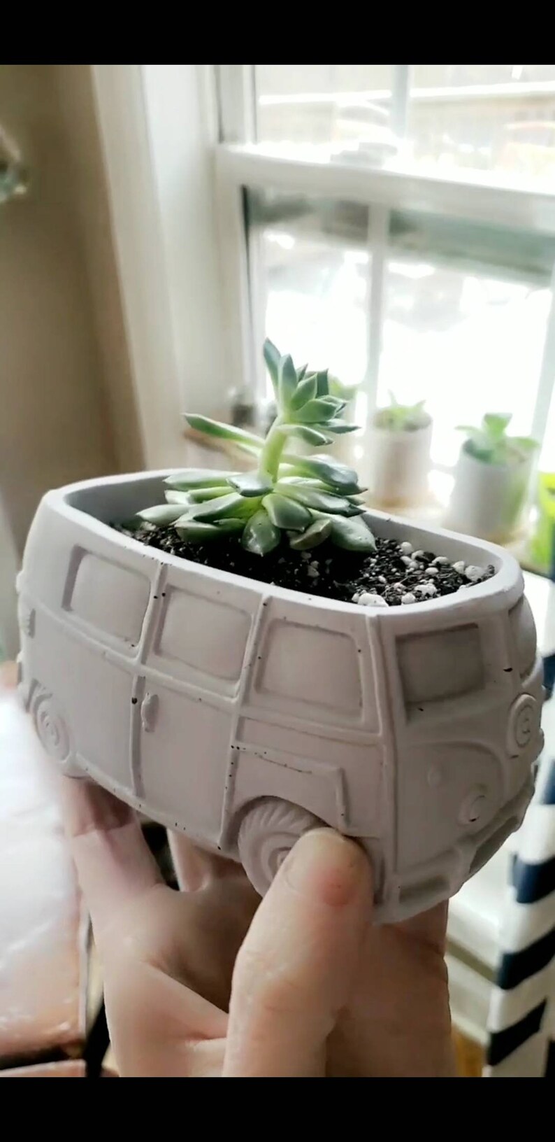 Hippie Retro Concrete Bus Van Flower Pot Succulent Kit Soil Plant DIY ...