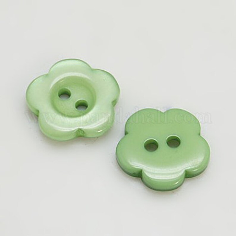 Resin Buttons, 10 Pcs, Dyed, Flower, Dark Sea Green, Three Sizes (P-11 ...