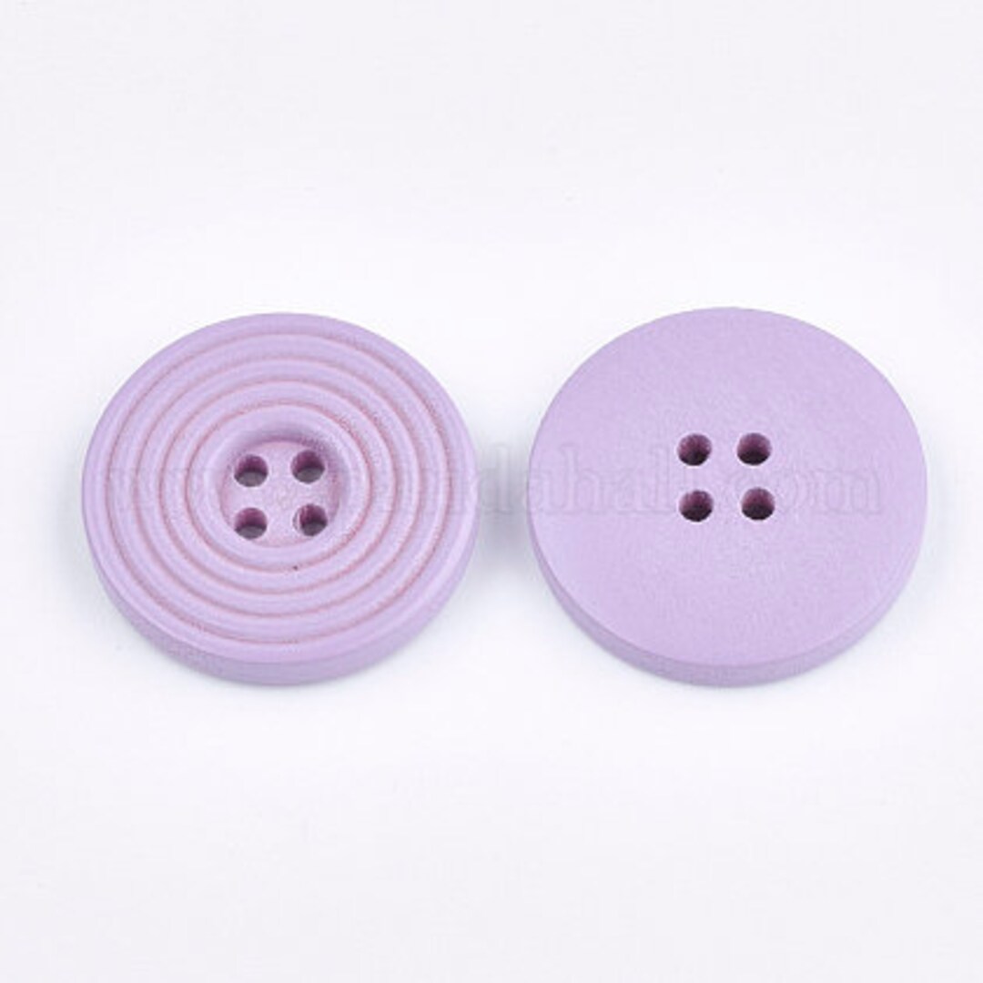 10 Painted Wooden Buttons, 4-hole, Flat Round, Lilac, 24.5x4mm, Hole ...