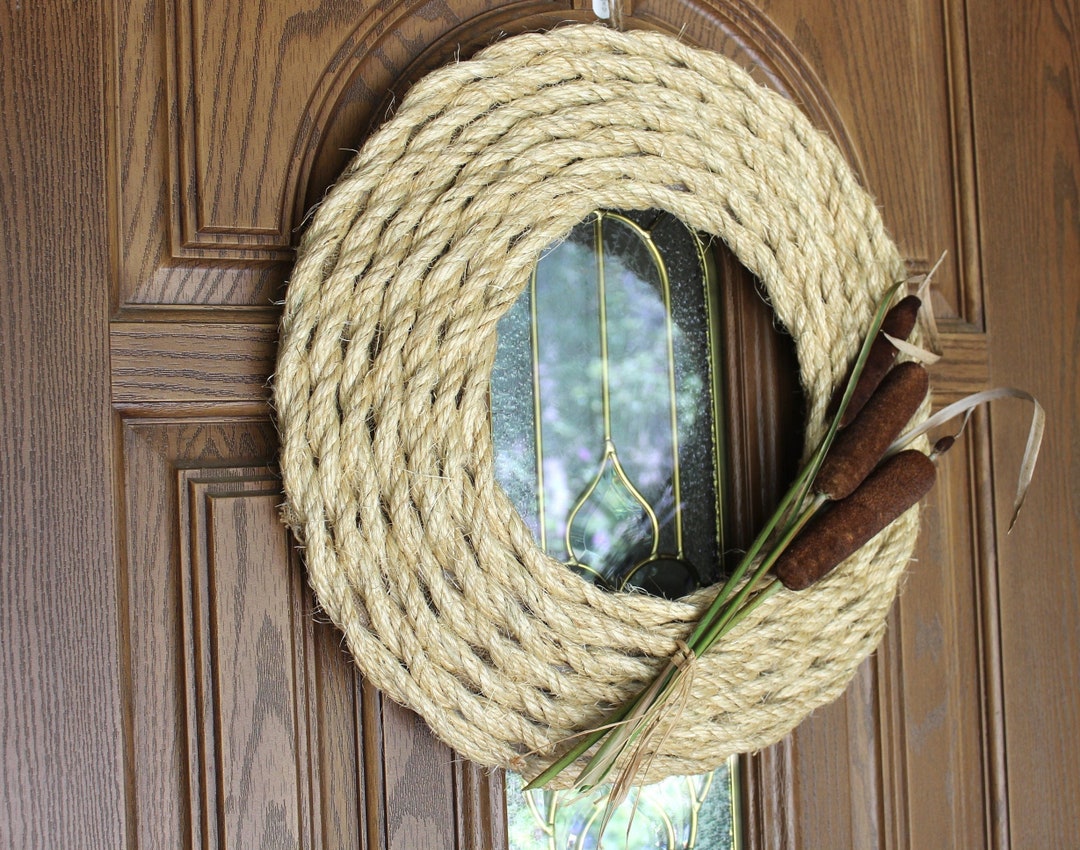 Natural Sisal Rope and Bulrush Nautical Fall Inspired Large 20 24 Front ...