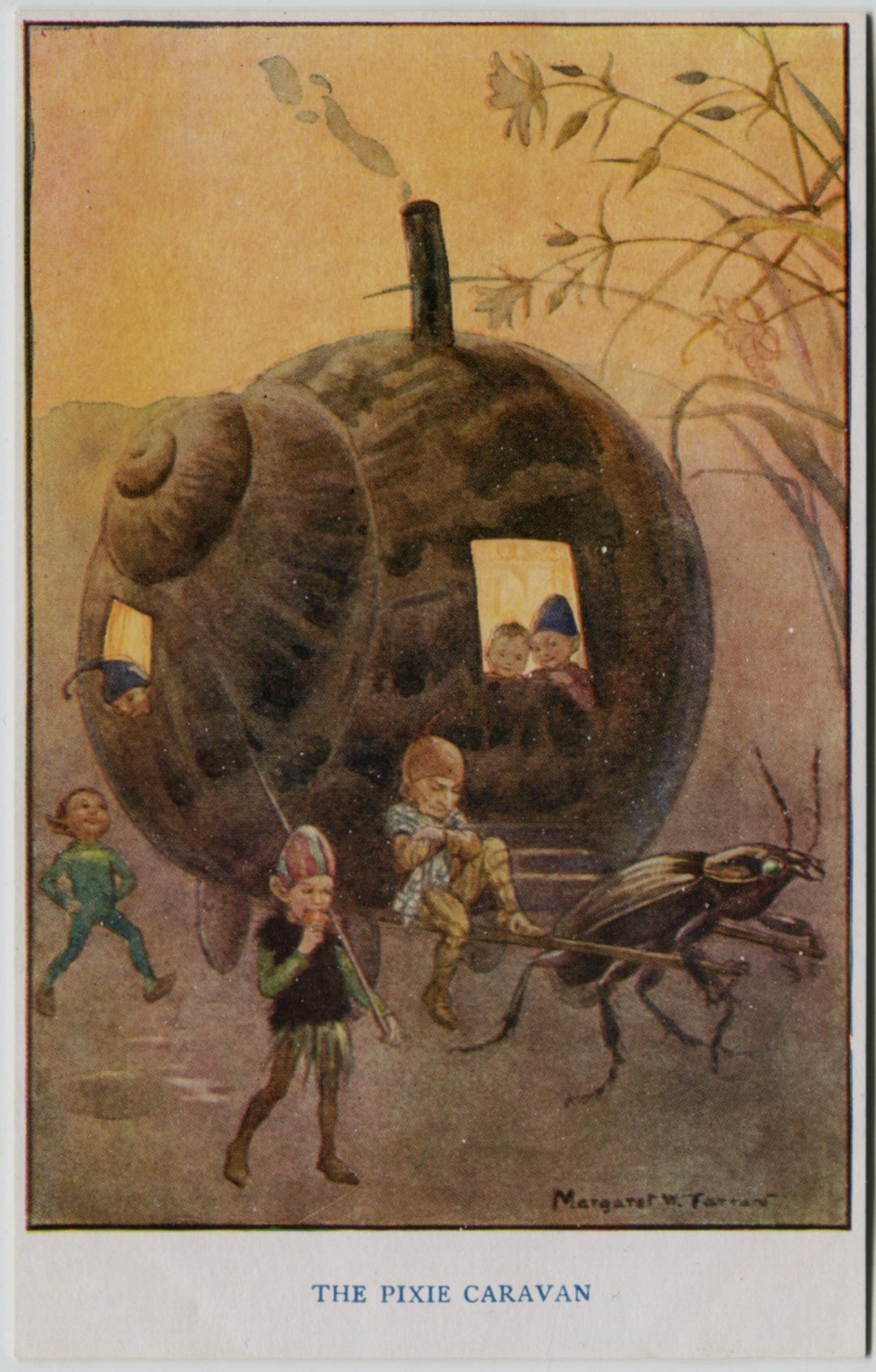 Vintage Postcard, the Pixie Caravan, Margaret Tarrant, Pixie Time Series, Snailshell Drawn by a ...