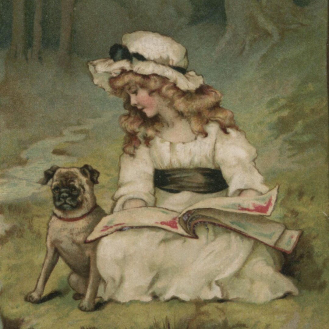 Antique Postcard: Young Girl and Pug Dog, Artist Maude Goodman ...