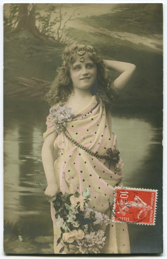 French Raphael Tuck Bromure hand tinted postcard girl in robe | Etsy
