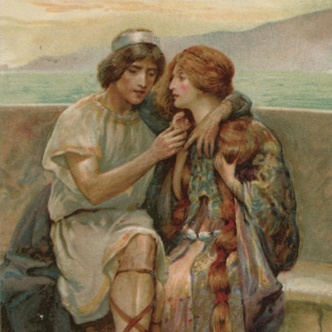 Antique Postcard, Posthumus & Imogen, Scene From Shakespeare, Cymbeline ...