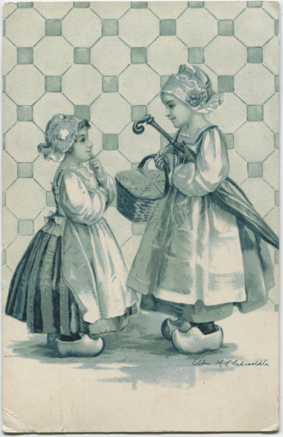 Antique Ellen Clapsaddle Postcard 1909, Two Sweet Little Dutch Girls in ...