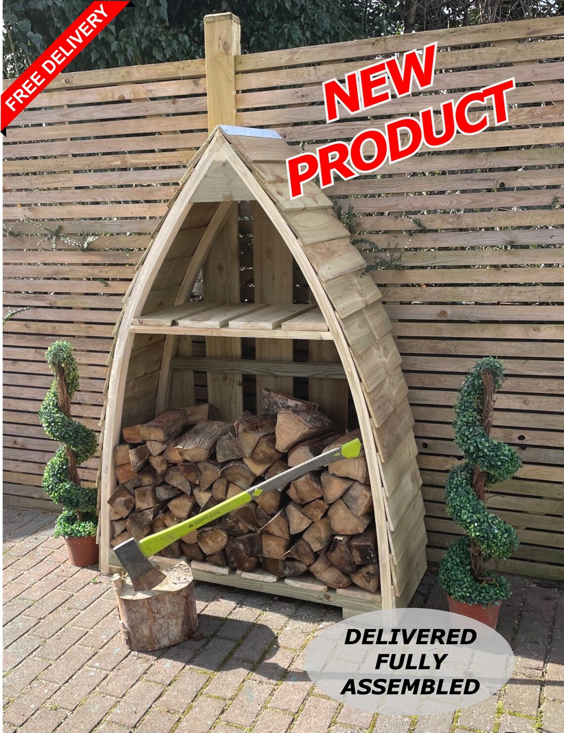 New!!! Gothic Arched/boat - Shaped Log Store. DELIVERED FULLY ASSEMBLED ...